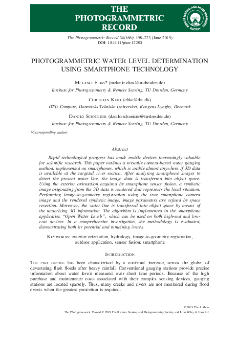 (PDF) Photogrammetric water level determination using smartphone technology