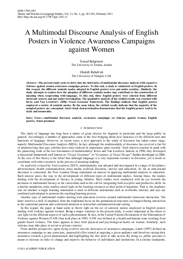 (PDF) A Multimodal Discourse Analysis of English Posters in Violence ...