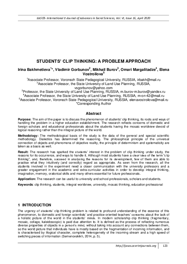 (PDF) Students’ Clip Thinking: A Problem Approach