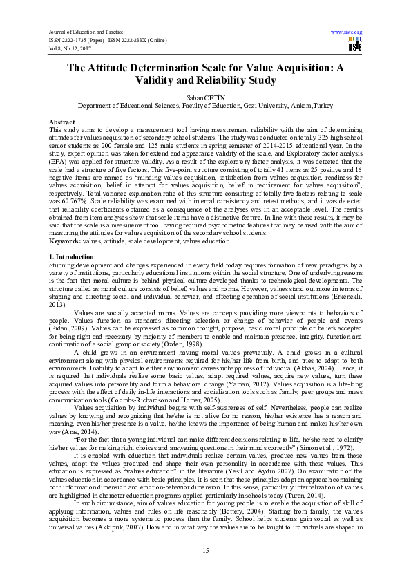 (PDF) The Attitude Determination Scale for Value Acquisition: A Validity and Reliability Study