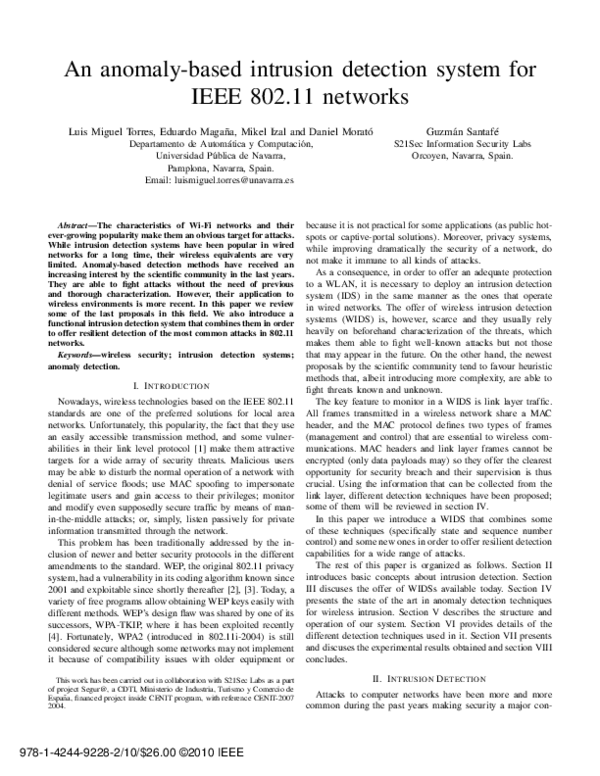 (PDF) An anomaly-based intrusion detection system for IEEE 802.11 networks