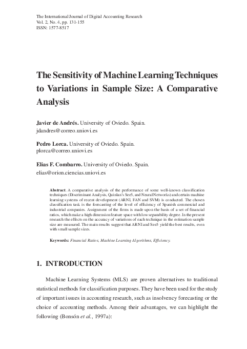 (PDF) The sensitivity of machine learning techniques to variations in sample size : a ...