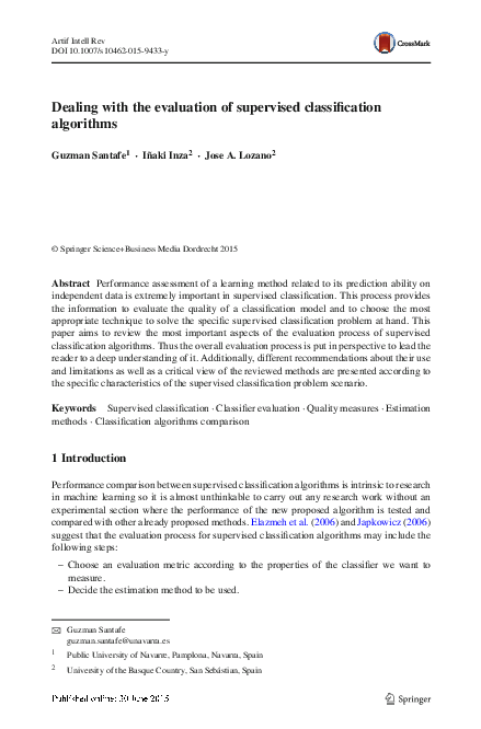 (PDF) Dealing with the evaluation of supervised classification algorithms | Guzmán Santafé ...