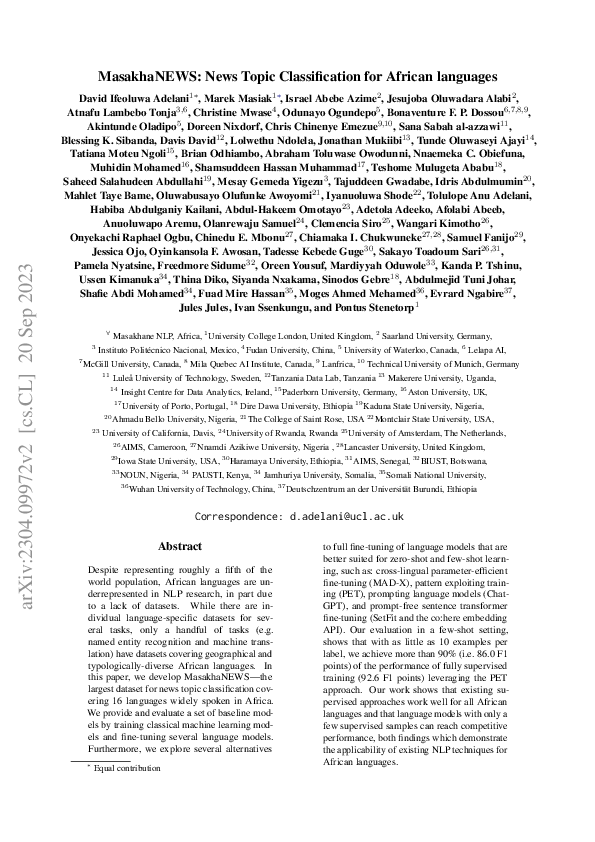 (PDF) MasakhaNEWS: News Topic Classification for African languages