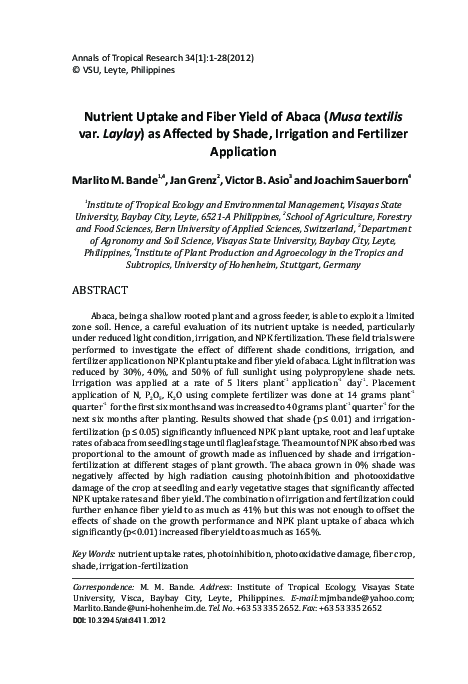 (PDF) Nutrient Uptake and Fiber Yield of Abaca (Musa textilis var ...
