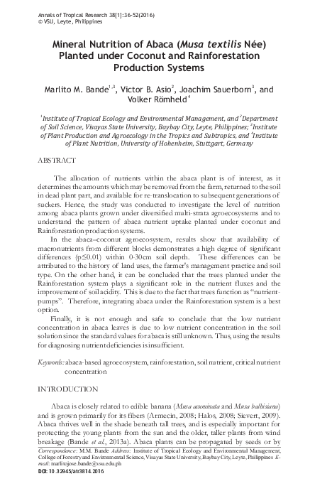 (PDF) Mineral Nutrition of Abaca (Musa textilis Née) Planted under ...
