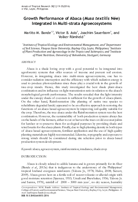(PDF) Growth Performance of Abaca (Musa textilis Née) Integrated in ...