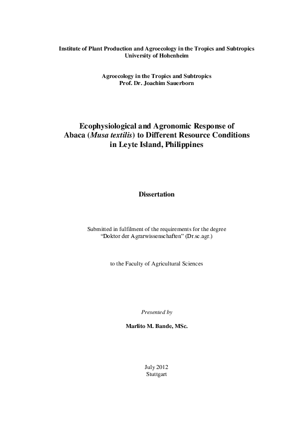 (PDF) Ecophysiological and agronomic response of Abaca (Musa textilis ...
