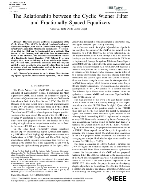 (PDF) The Relationship Between the Cyclic Wiener Filter and ...