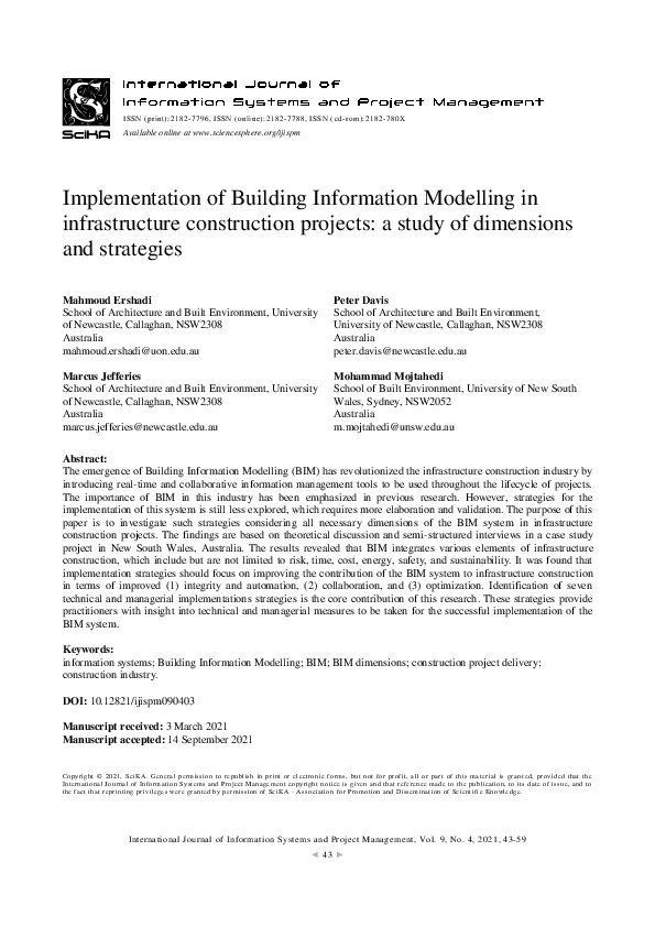 Pdf Implementation Of Building Information Modelling In Infrastructure Construction Projects