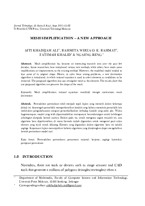 (PDF) Mesh Simplification - A New Approach