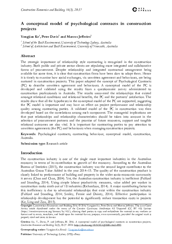 (PDF) A conceptual model of psychological contracts in construction ...