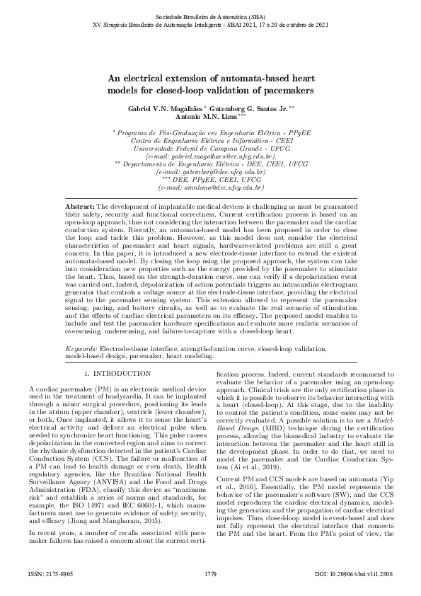 (PDF) Extended Automata Model for Closed-Loop Pacemaker Validation