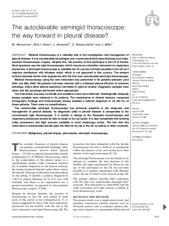 (PDF) The autoclavable semirigid thoracoscope: the way forward in ...