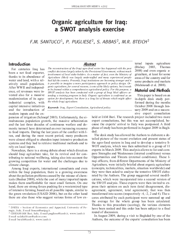 (PDF) Organic agriculture for Iraq: a SWOT analysis exercise