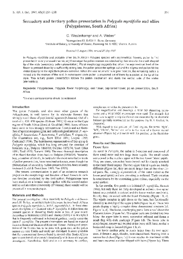 (PDF) Secondary and tertiary pollen presentation in Polygala myrtifolia ...