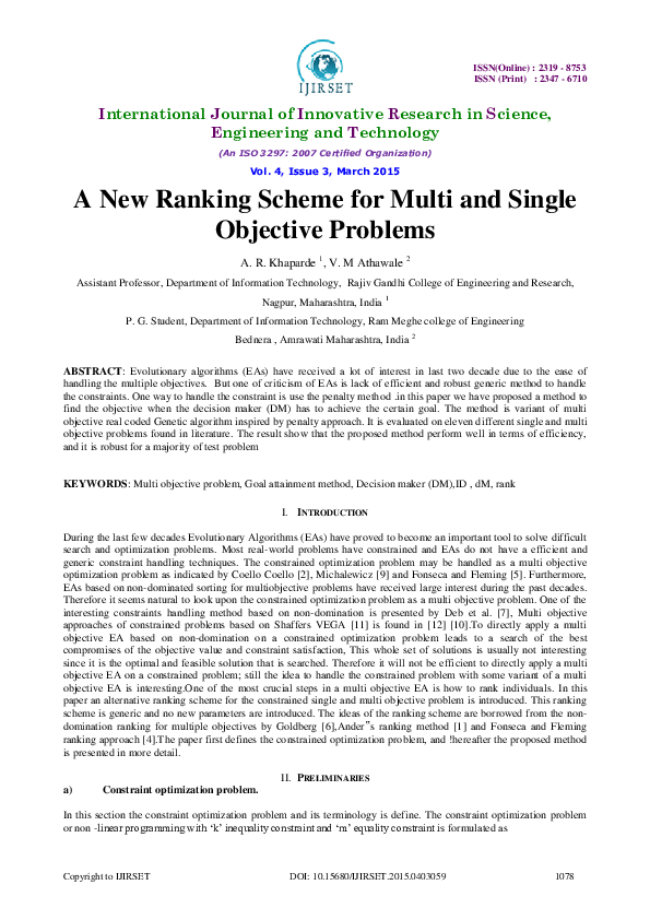 (PDF) A New Ranking Scheme for Multi and SingleObjective Problems