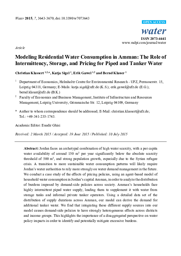 (PDF) Modeling Residential Water Consumption in Amman: The Role of ...
