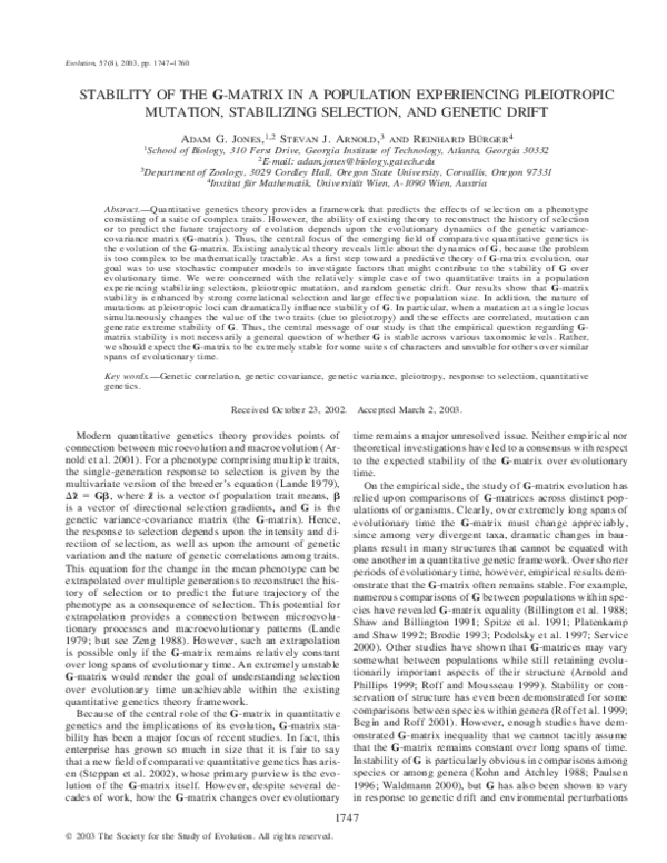 (PDF) Stability of the G-Matrix in a Population Experiencing ...