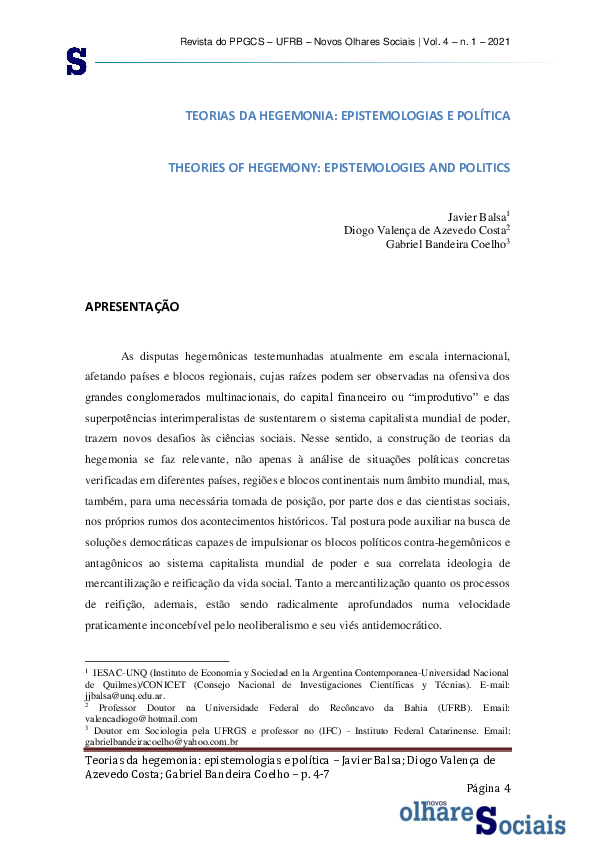 (PDF) Teorias da Hegemonia: Epistemologias e Política