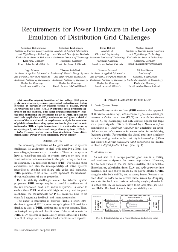 (PDF) Requirements for Power Hardware-in-the-Loop Emulation of Distribution Grid Challenges
