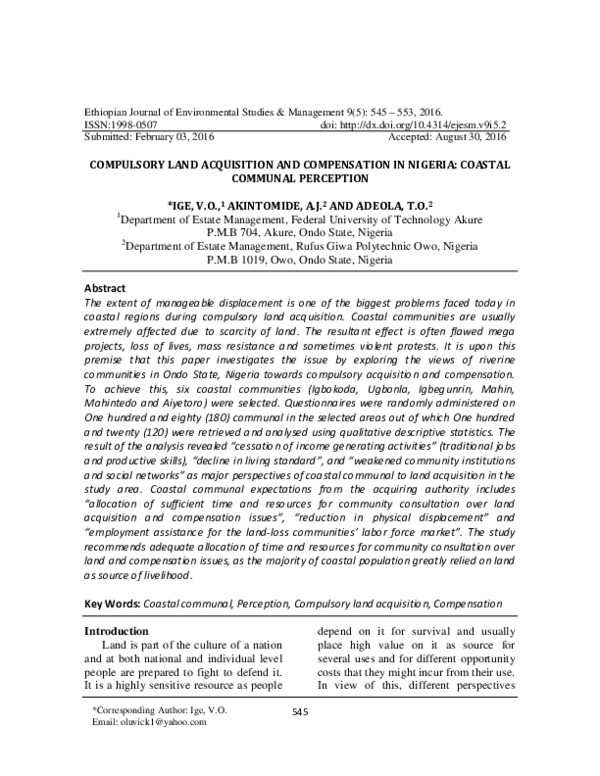 (PDF) Compulsory Land Acquisition and Compensation in Botswana: The ...