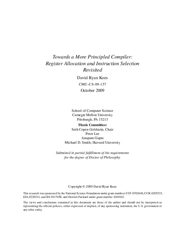 Pdf Towards A More Principled Compiler Register Allocation And Instruction Selection