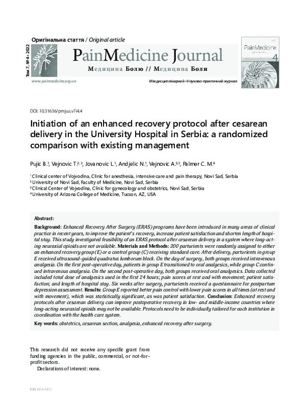 Pdf Initiation Of An Enhanced Recovery After Cesarean Delivery