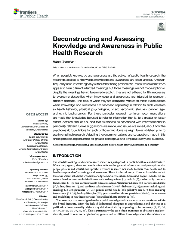 (PDF) Deconstructing and Assessing Knowledge and Awareness in Public Health Research