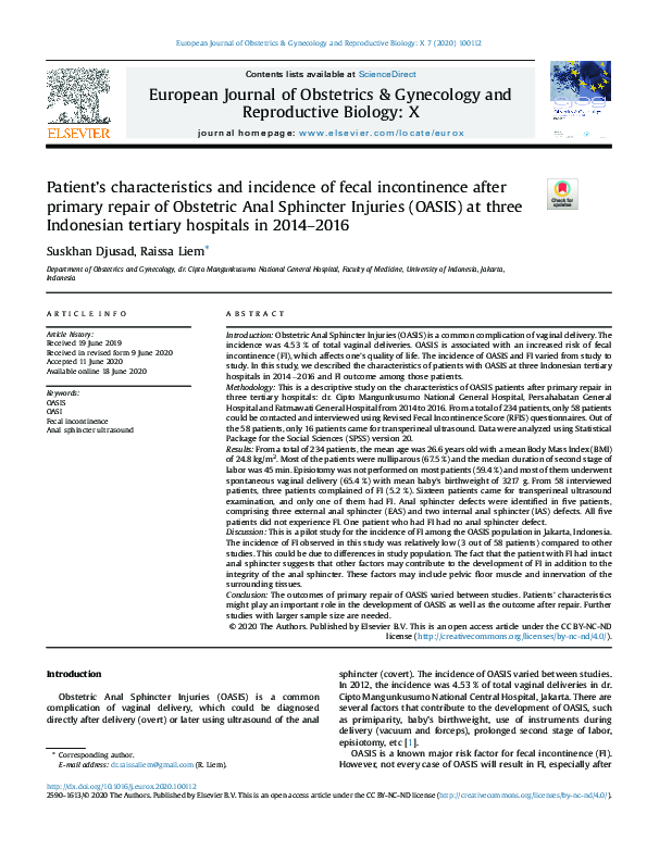 (PDF) Patient’s characteristics and incidence of fecal incontinence ...
