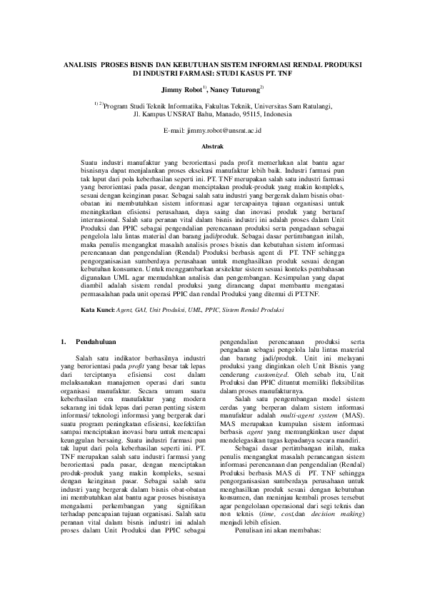 (PDF) Analisis Proses Bisnis Dan Kebutuhan Sistem Informasi Rendal Produksi DI Industri Farmasi ...