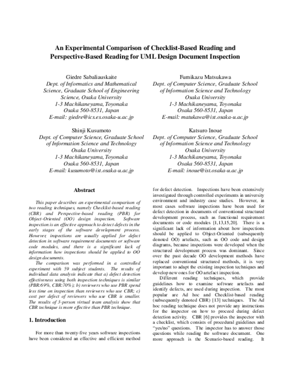 (PDF) An experimental comparison of checklist-based reading and ...