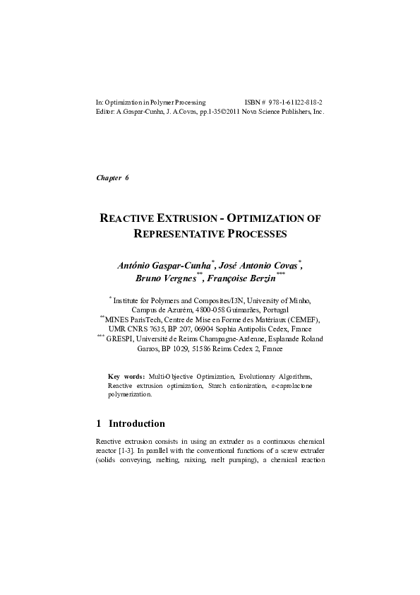 (PDF) Reactive Extrusion - Optimization of Representative Processes