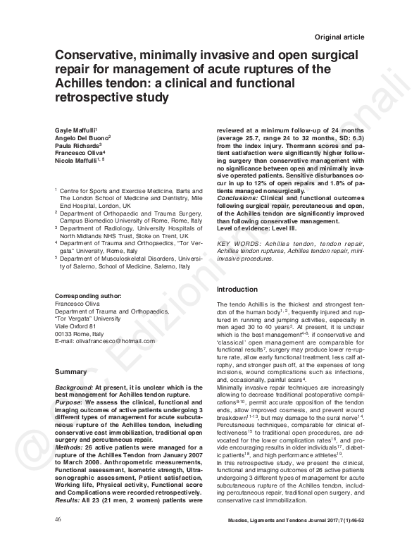 (PDF) Outcomes of Achilles Tendon Rupture Treatments