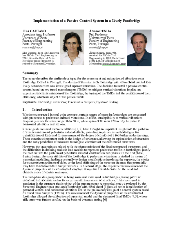 Pdf Implementation Of A Passive Control System In A Lively Footbridge