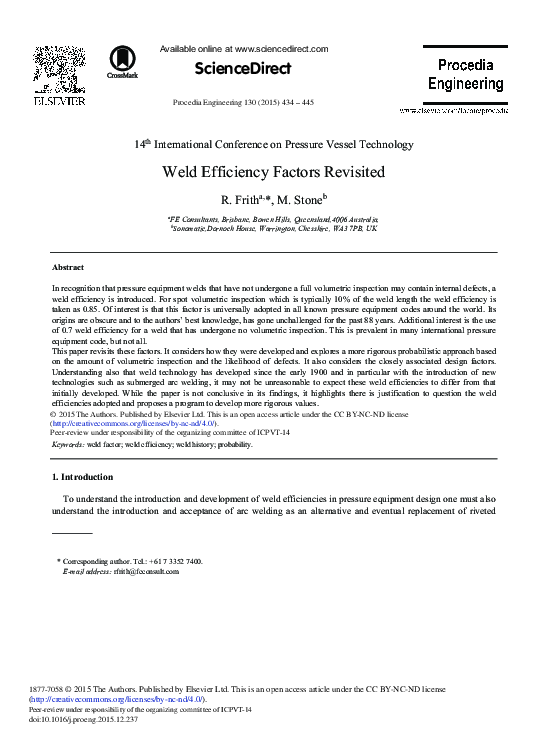 (PDF) Weld Efficiency Factors Revisited