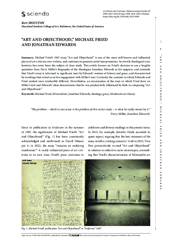 (PDF) 'Art and Objecthood,' Michael Fried and Jonathan Edwards