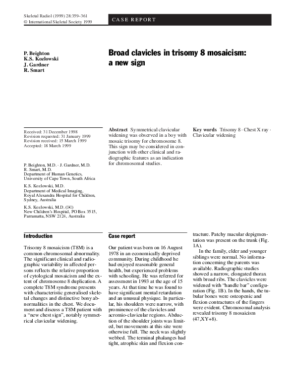 (PDF) Broad clavicles in trisomy 8 mosaicism: a new sign
