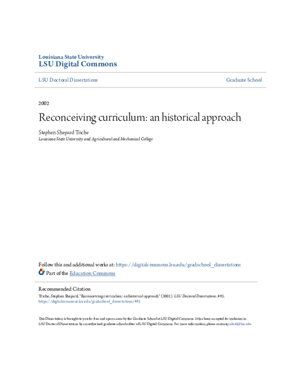 (PDF) Reconceiving curriculum: an historical approach