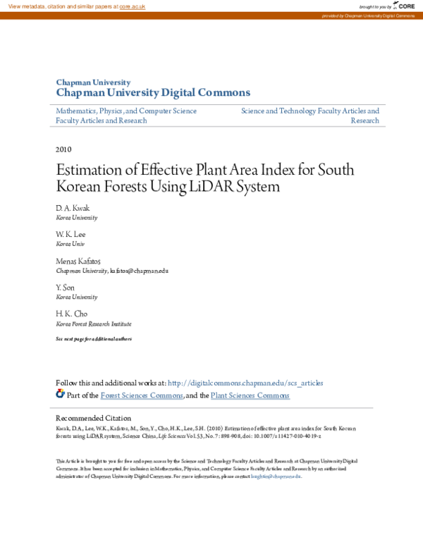 (PDF) Estimating Effective Plant Area Index in Korean Forests Using LiDAR