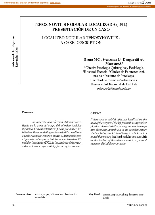 (PDF) Tenosinovitis nodular localizada (TNL): presentación de un caso
