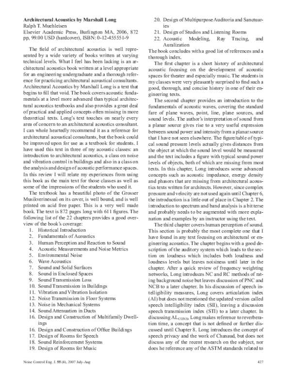 (PDF) Architectural Acoustics by Marshall Long