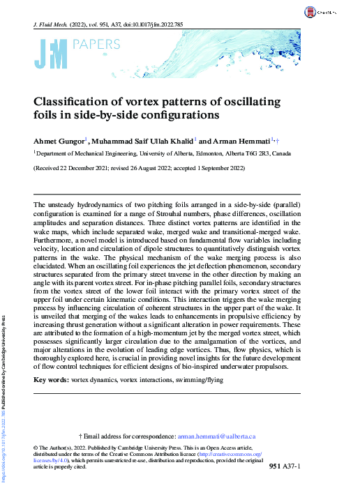 (PDF) Classification of vortex patterns of oscillating foils in side-by ...