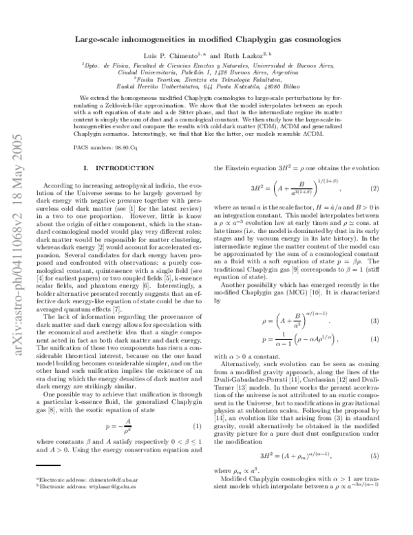 (PDF) Large-scale inhomogeneities in modified Chaplygin gas cosmologies