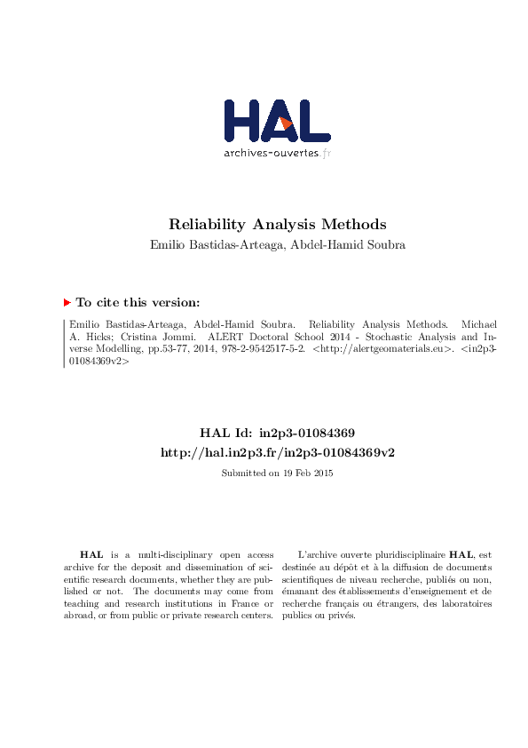 (PDF) Reliability Analysis Methods