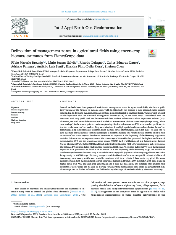 Pdf Delineation Of Management Zones In Agricultural Fields Using Cover Crop Biomass Estimates
