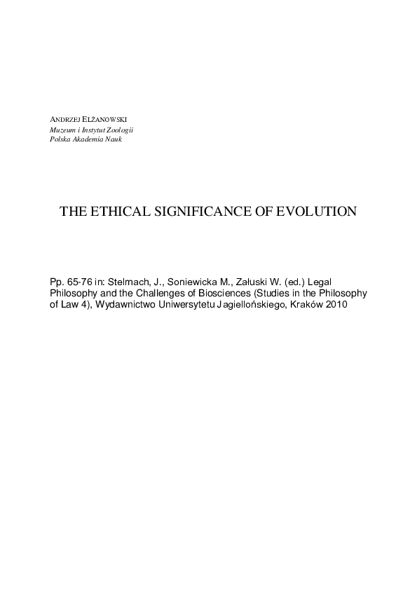 (PDF) The ethical significance of evolution