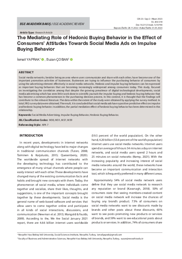 (PDF) The Mediating Role of Hedonic Buying Behavior in The Effect of ...