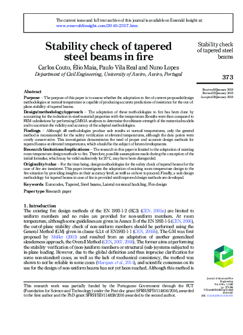 (PDF) Stability check of tapered steel beams in fire