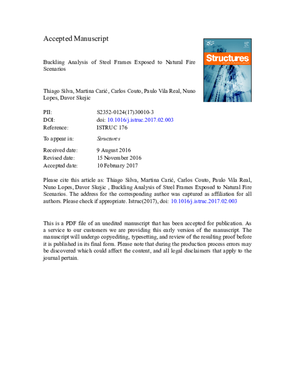 (PDF) Buckling Analysis of Steel Frames Exposed to Natural Fire Scenarios